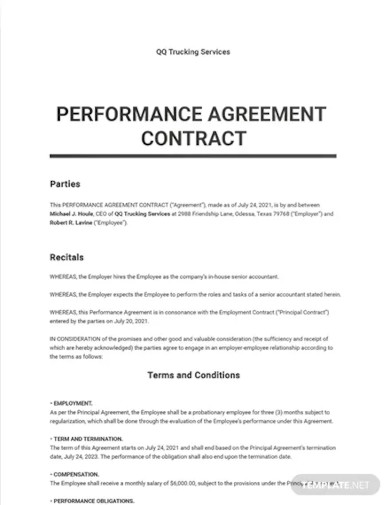 Performance Agreement Contract - 3+ Examples, Format, Pdf | Examples