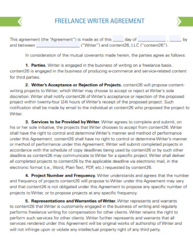 Freelance Writer Agreement - 10+ Examples, Format, Pdf | Examples