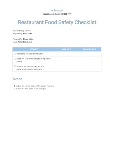 10+ Examples, How to Write, Restaurant Safety Checklist - Format, Pdf