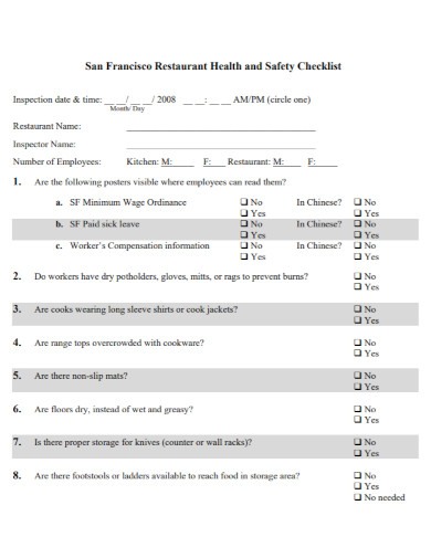 10+ Examples, How to Write, Restaurant Safety Checklist - Format, Pdf