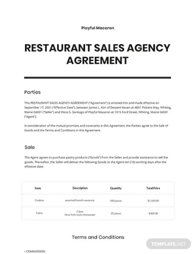 5+ Restaurant Sales Agreement Examples in MS Word | Google Docs | Pages ...