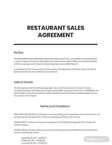 5+ Restaurant Sales Agreement Examples in MS Word | Google Docs | Pages ...