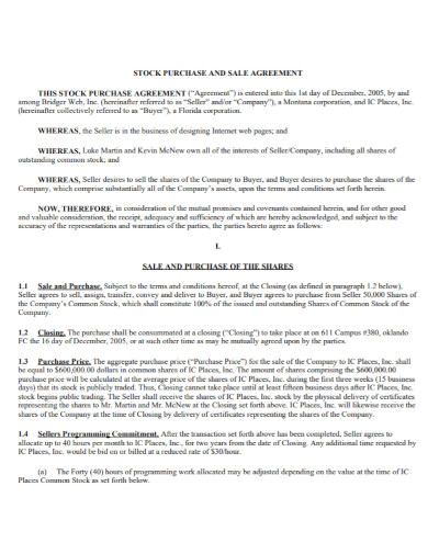 10+ Sale of Shares Agreement Examples [ Stocks, Company, Equity ...