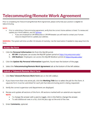 Remote Work Agreement - 10+ Examples, Format, Pdf | Examples