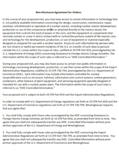 Visitors Non-Disclosure Agreement - 10+ Examples, Format, Pdf | Examples