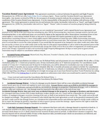 Vacation Rental Lease Agreement - 10+ Examples, Format, Pdf | Examples