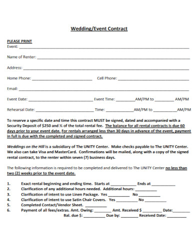 Wedding Event Contract - 10+ Examples, Format, Pdf | Examples