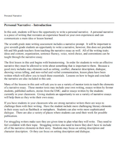 100 Personal Narrative Examples MS Word PDF Examples