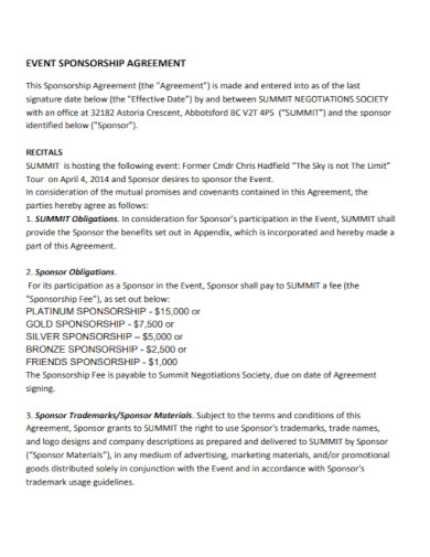 Event Sponsorship Agreement - 10+ Examples, Format, Pdf | Examples