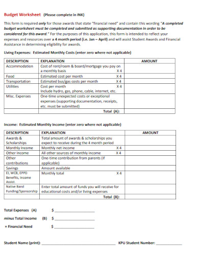 10+ Budget Worksheet Form Examples [ Research, Monthly, Financial ...