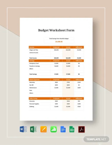 10+ Budget Worksheet Form Examples [ Research, Monthly, Financial ...