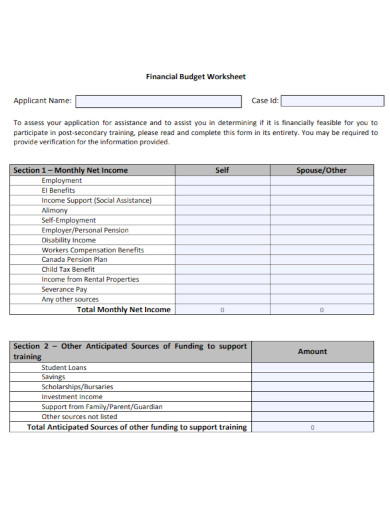 10+ Budget Worksheet Form Examples [ Research, Monthly, Financial ...