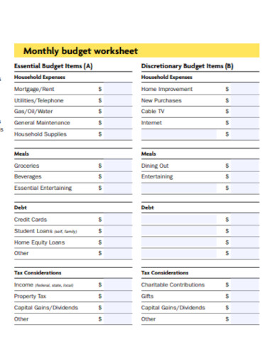 10+ Budget Worksheet Form Examples [ Research, Monthly, Financial ...