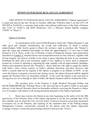 10+ Real Estate Purchase Option Agreement Examples [ Sale, Lease ...