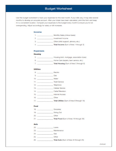10+ Budget Worksheet Form Examples [ Research, Monthly, Financial ...