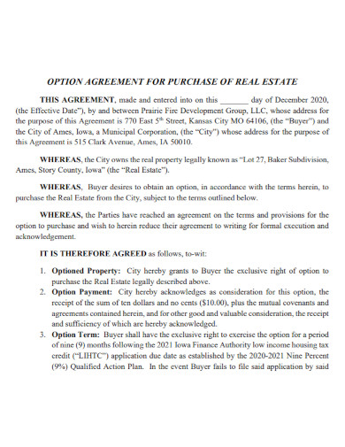 10+ Real Estate Purchase Option Agreement Examples [ Sale, Lease ...