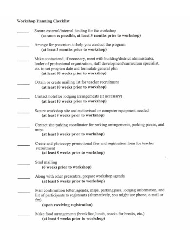 Workshop Planning Checklist - 10+ Examples, Format, Pdf | Examples