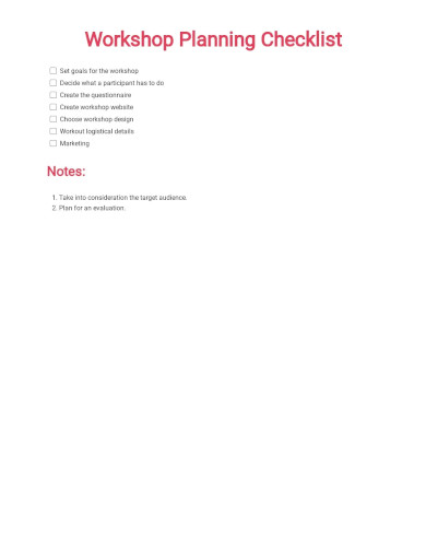 Workshop Planning Checklist - 10+ Examples, Format, Pdf | Examples