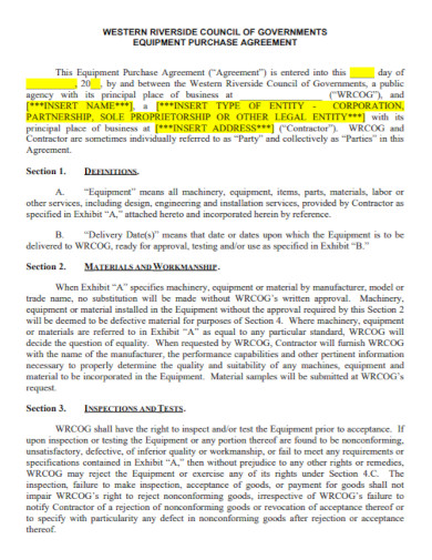 Equipment Purchase Agreement - 10+ Examples, Format, Pdf | Examples