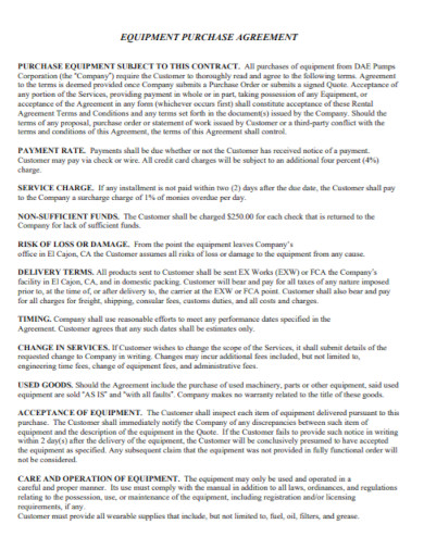 Equipment Purchase Agreement - 10+ Examples, Format, Pdf | Examples