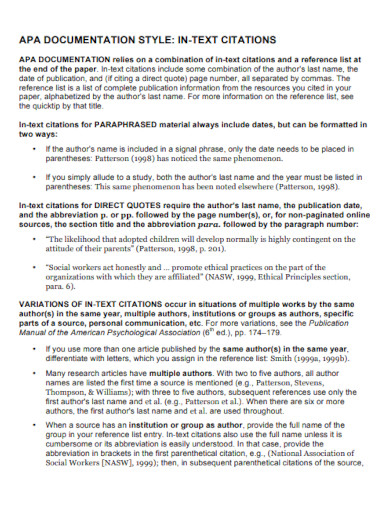 APA In-Text Citation - 24+ Example, How to Use, PDF