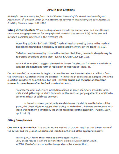 APA In-Text Citation - 24+ Example, How to Use, PDF