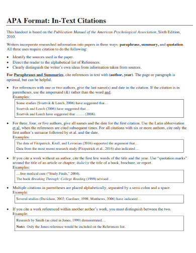 APA In-Text Citation - 24+ Example, How to Use, PDF