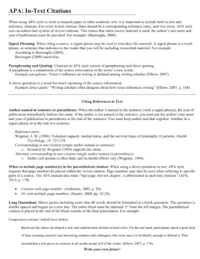 APA In-Text Citation - 24+ Example, How to Use, PDF