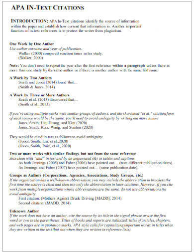 APA In-Text Citation - 24+ Example, How to Use, PDF