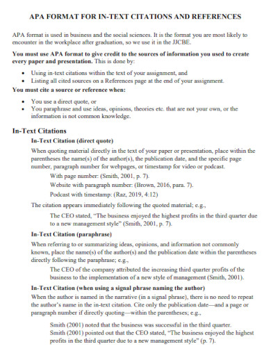 APA In-Text Citation - 24+ Example, How to Use, PDF
