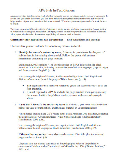 APA In-Text Citation - 24+ Example, How to Use, PDF