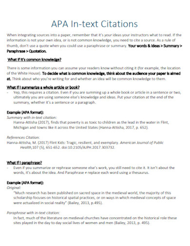 APA In-Text Citation - 24+ Example, How to Use, PDF