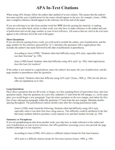 APA In-Text Citation - 24+ Example, How to Use, PDF