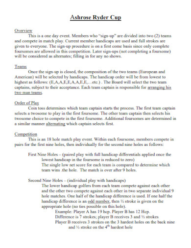 Ryder Cup - Examples, PDF | Examples