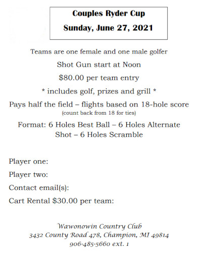 Ryder Cup - Examples, PDF | Examples