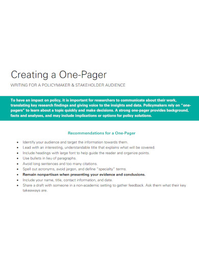 One Pager - Examples, PDF | Examples