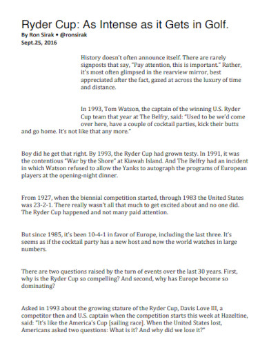 Ryder Cup - Examples, PDF | Examples