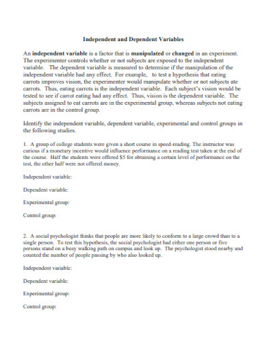 Independent Variable - Examples, PDF | Examples