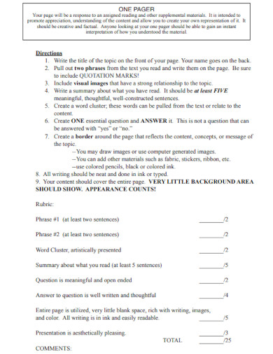 One Pager - Examples, PDF | Examples