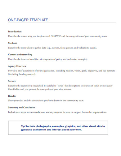 One Pager - Examples, PDF | Examples