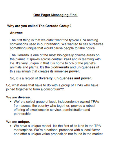 One Pager - Examples, PDF | Examples