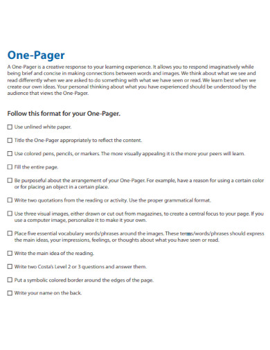 One Pager - Examples, PDF | Examples