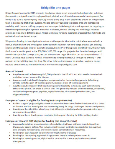 One Pager - Examples, PDF | Examples