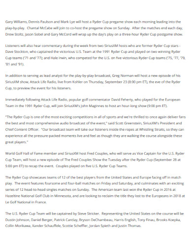 Ryder Cup - Examples, PDF | Examples