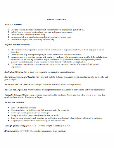 Resume Introduction - Examples, PDF | Examples