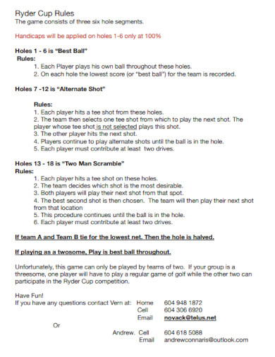 Ryder Cup - Examples, PDF | Examples