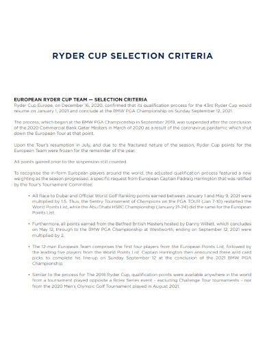 Ryder Cup - Examples, PDF | Examples