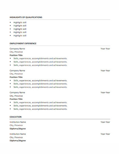 Resume Experience - Examples, PDF | Examples