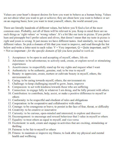 Values - Examples, PDF | Examples