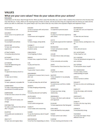 Values - Examples, PDF | Examples